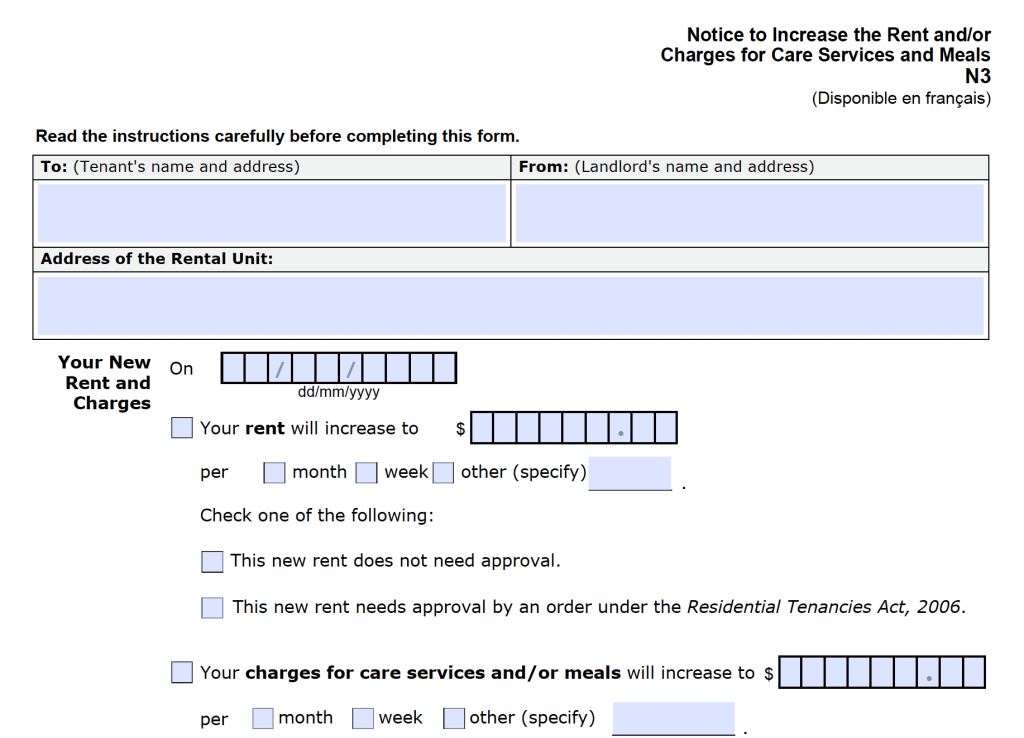 N3 FORM- NOTICE TO INCREASE THE RENT AND/OR CHARGES FOR CARE SERVICES ...