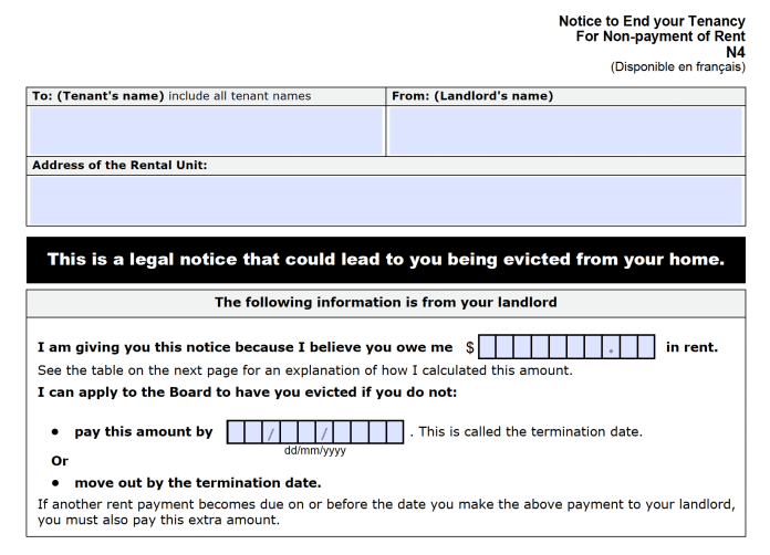 N4 FORM – NOTICE TO END A TENANCY EARLY FOR NON-PAYMENT OF RENT ...