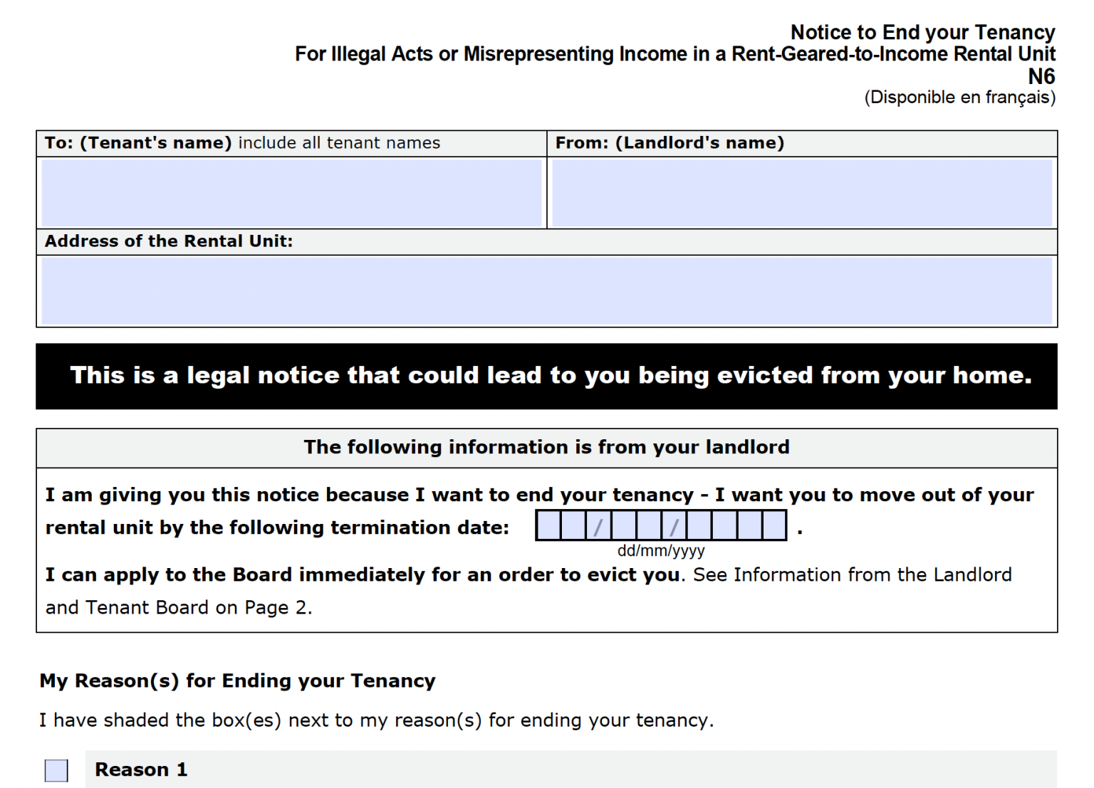 N6 FORM – NOTICE TO END YOUR TENANCY FOR ILLEGAL ACTS OR ...